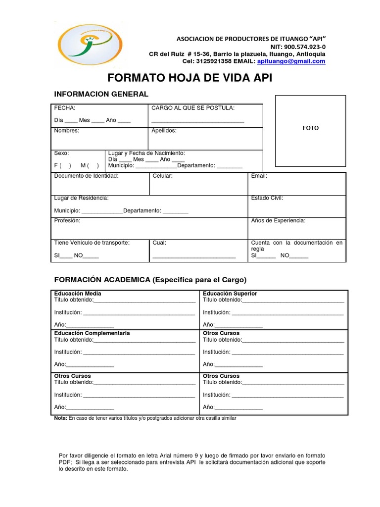 Formato Hoja de Vida API | PDF | Science | Tecnología (general)