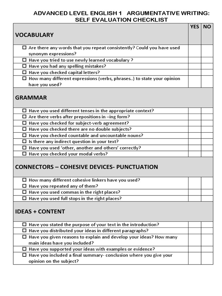 Sample Self Assessment Forms