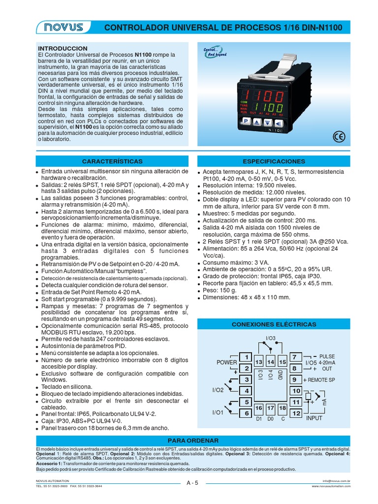 Novus - N1100 Esp | PDF | Relé | Ingeniería Electrónica