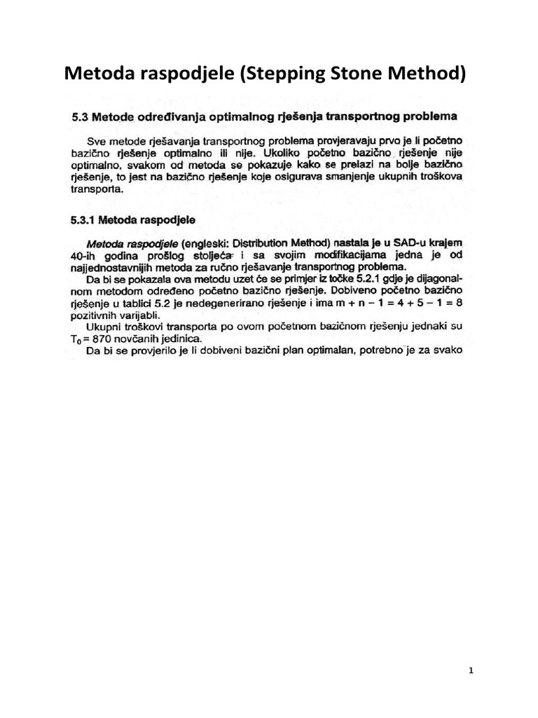 Metoda Raspodjele (Stepping Stone Method) | PDF