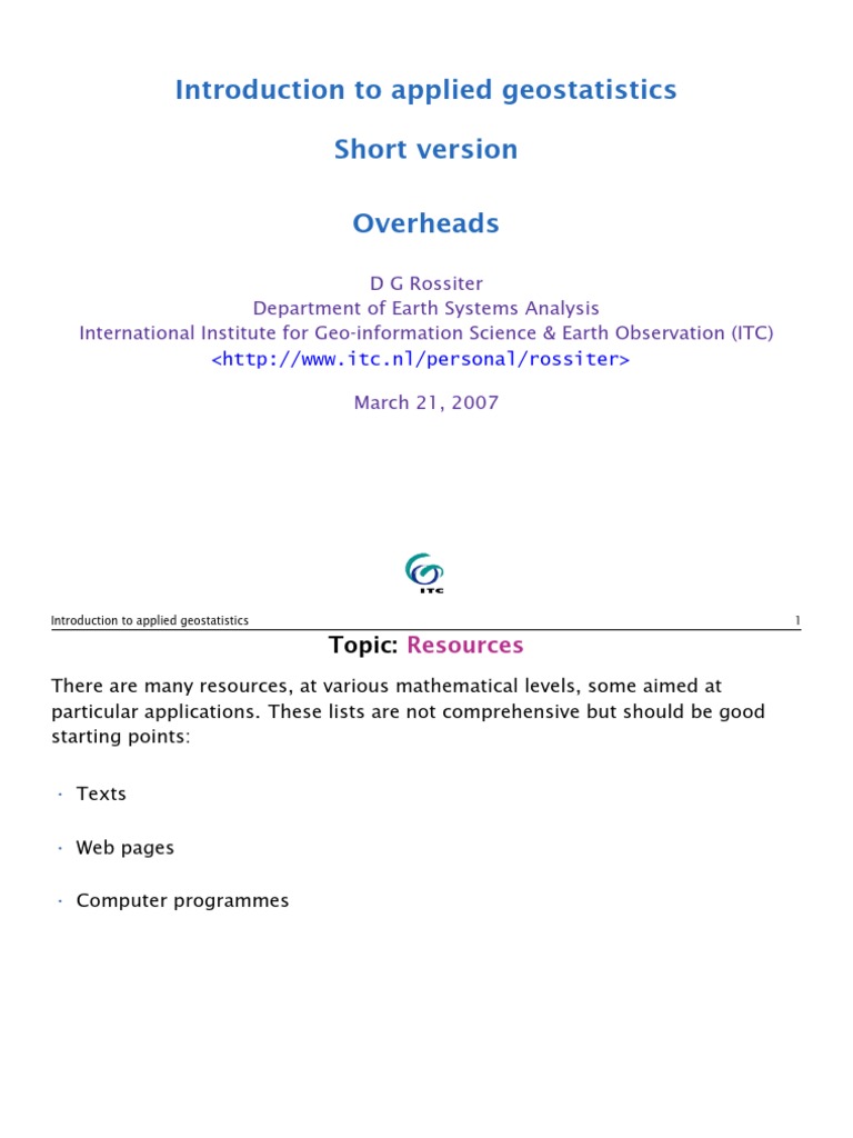 An Introduction To Applied Geostatistics | PDF | Spatial Analysis | Correlation And Dependence