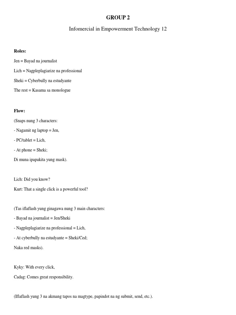 Infomercial-Transcript in Empowerment Technology 12 | PDF