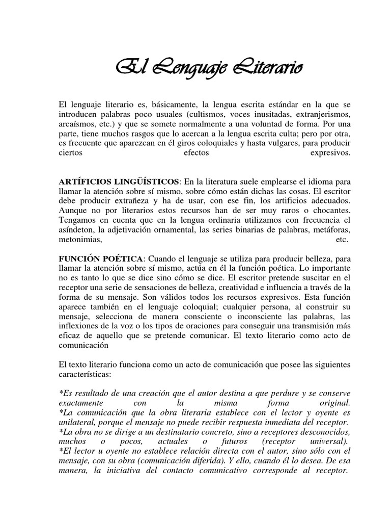 Características del Lenguaje Literario | PDF | Poesía | Rima