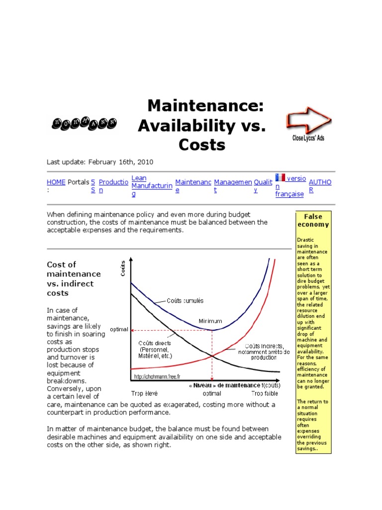 Availability Vs Costs | PDF | Reliability Engineering | Production And ...
