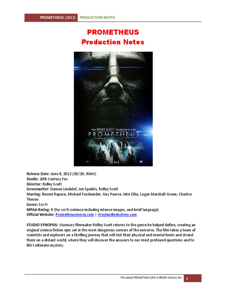 PROMETHEUS Production Notes | PDF | Leisure