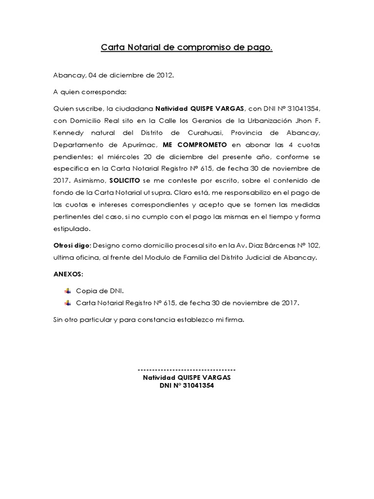 Carta Notarial de Compromiso de Pago | PDF | Gobierno