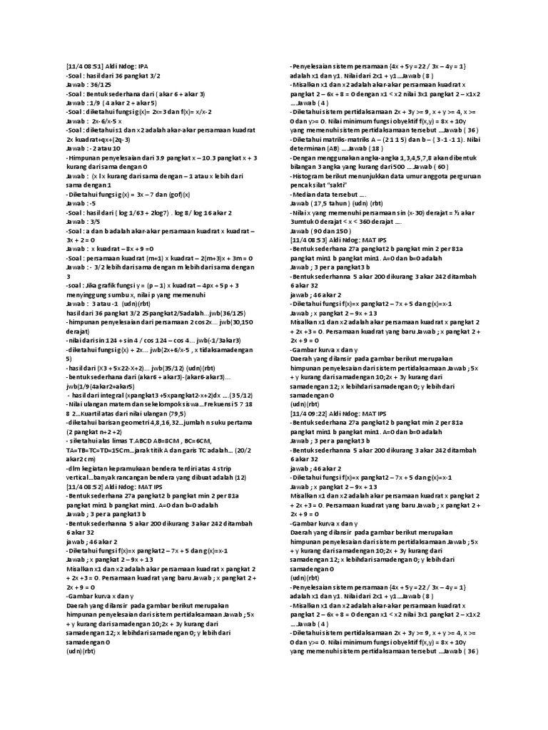 Contoh Soal Dan Pertanyaan Matematika Buku Paket | PDF