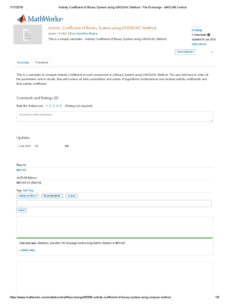 Activity Coefficient of Binary System Using UNIQUAC Method - File ...