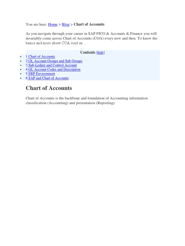 Chart of Accounts: Home Blog | PDF | Balance Sheet | Business Economics