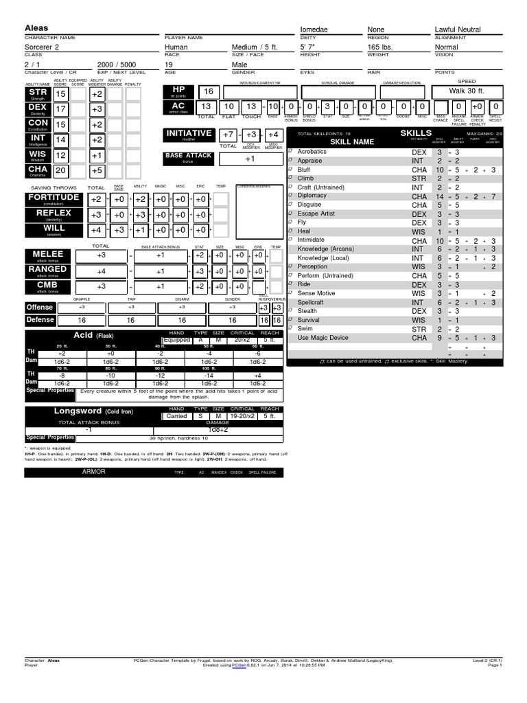 STR DEX CON INT WIS CHA HP AC: Aleas | PDF