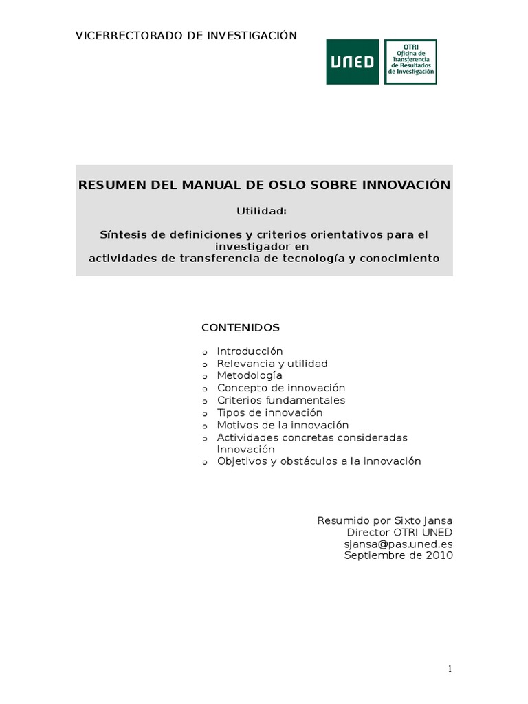 5 Manual De Oslo Sobre Innovación Resumen Pdf Innovación