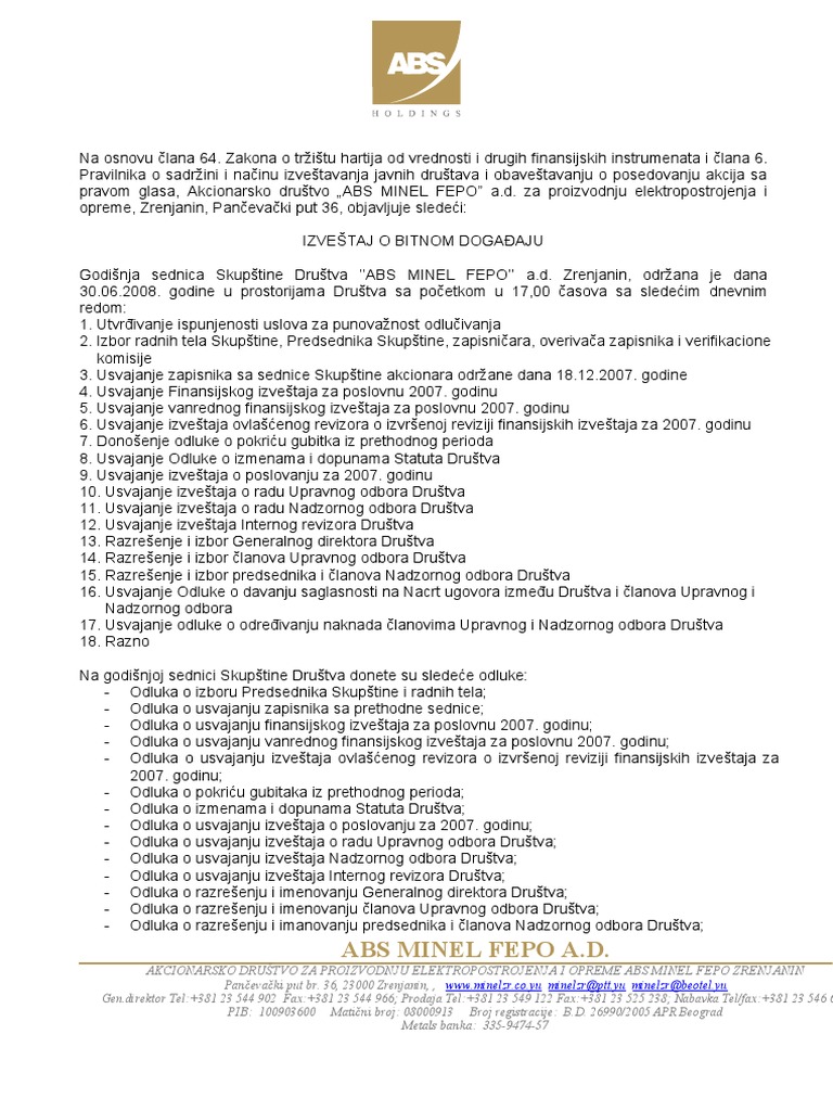 Abs Minel Fepo A.D | PDF