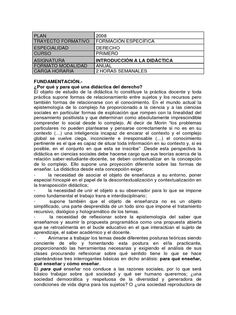 Programa Intro Didact PDF | PDF | Maestros | Conocimiento