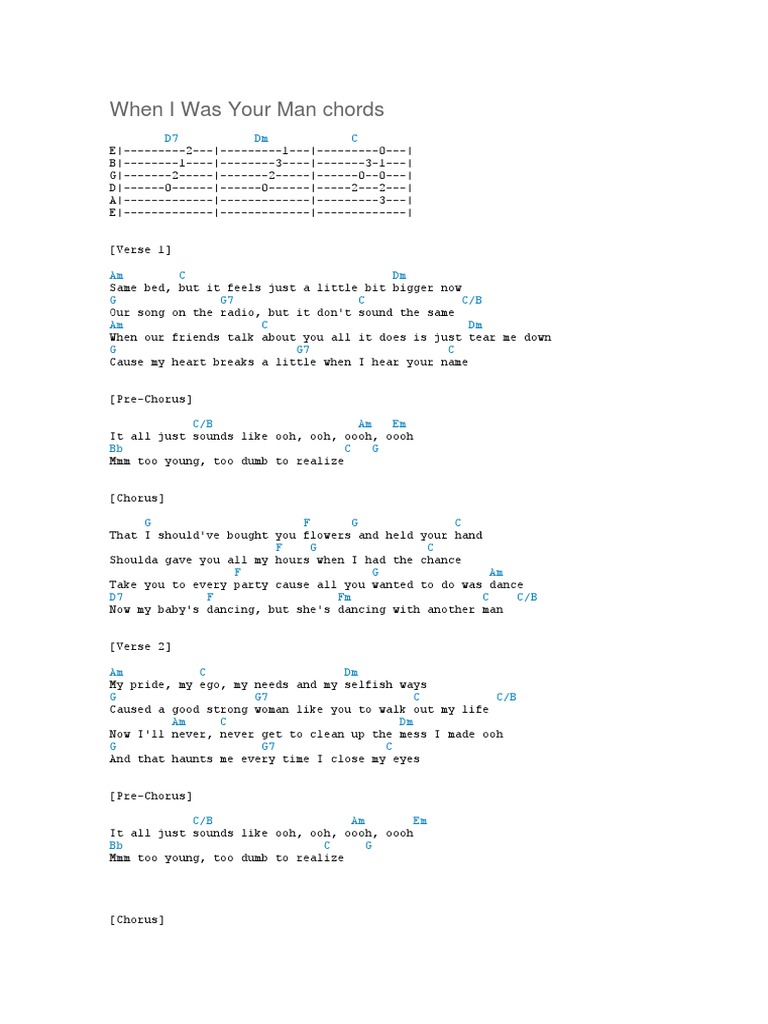 When I Was Your Man Chords Guide | PDF | Song Structure | Recorded Music