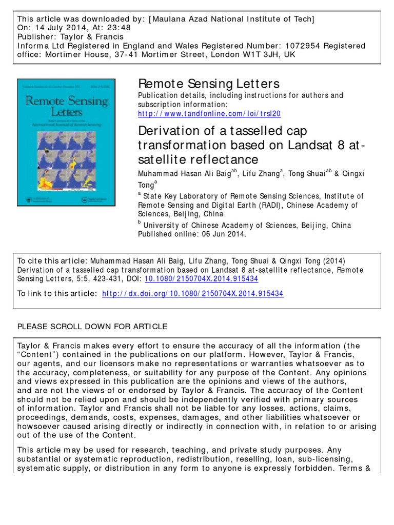 Tasseled Cap PDF | PDF | Principal Component Analysis | Nature