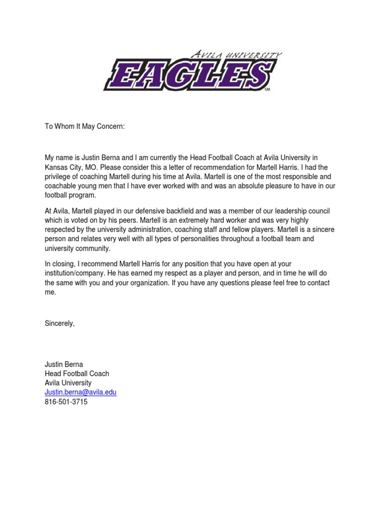 Letter of Rec Martell - Coach B | PDF