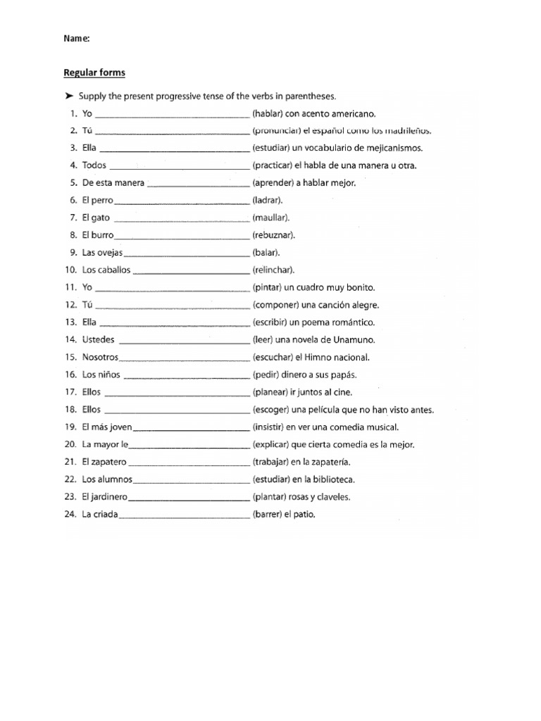 Present Progressive Worksheet | PDF
