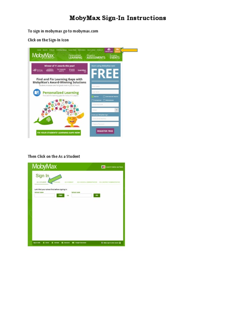 Mobymax Sign-In Instructions | PDF | Software | Computing
