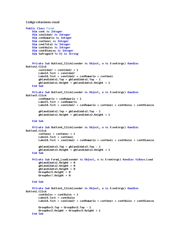 Codigo Votaciones Visual | PDF | Finance & Money Management | Teaching Methods & Materials