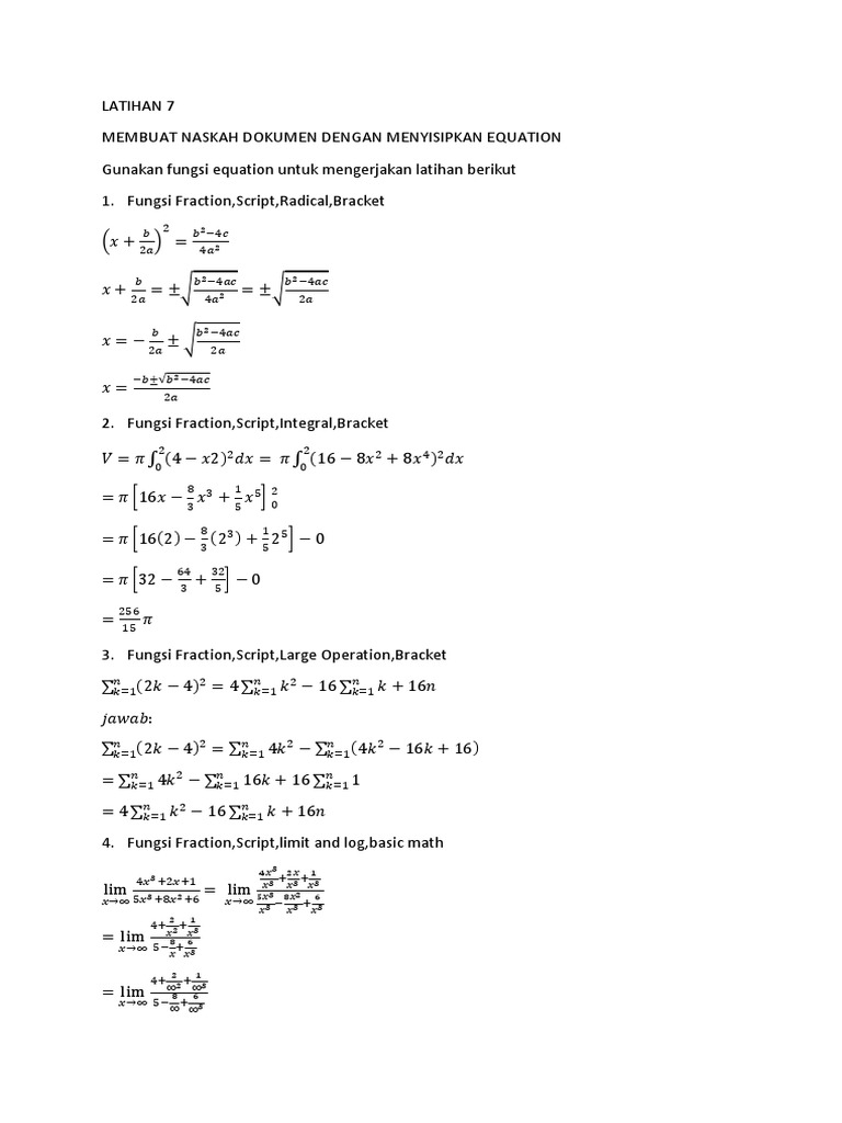 Latihan 7 Rumus Equation | PDF | Teaching Mathematics | Mathematical ...