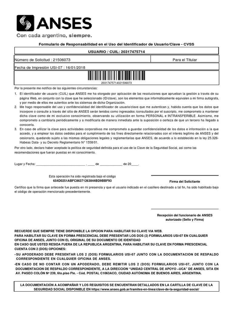 USI07 Formulario ANSES Argentina