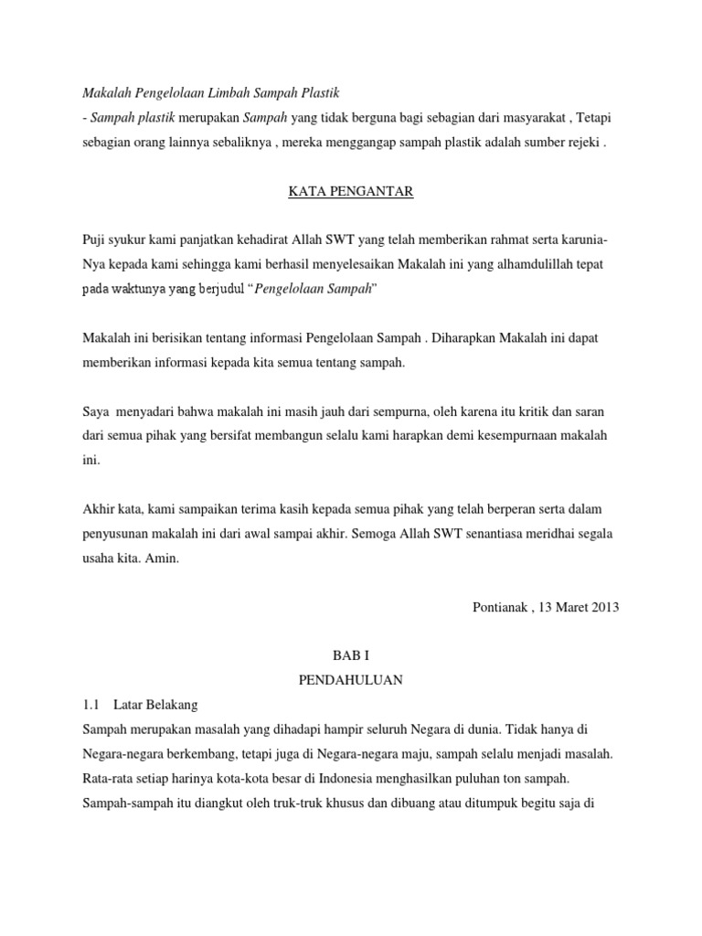 Makalah Pengelolaan Limbah Sampah Plastik - 2 | PDF | Sains & Matematika