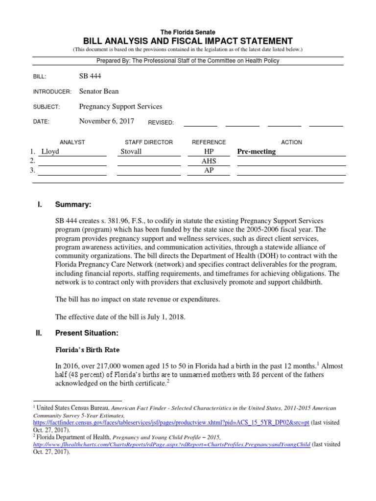 Bill Analysis and Fiscal Impact Statement: I. Summary | PDF | Infant ...