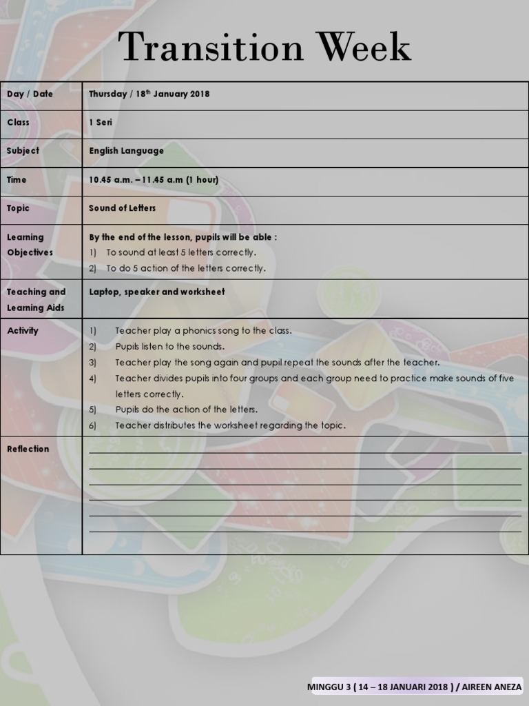 English Year 1 Transition Lesson Plan | PDF