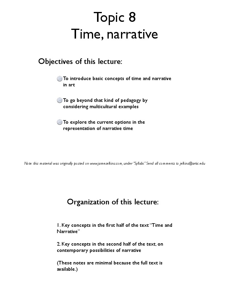 Topic 8 Time, Narrative: Objectives of This Lecture | PDF | Paintings