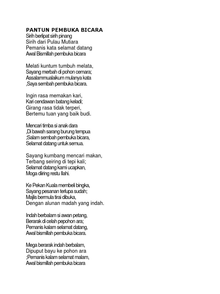 Pantun Pembuka Bicara