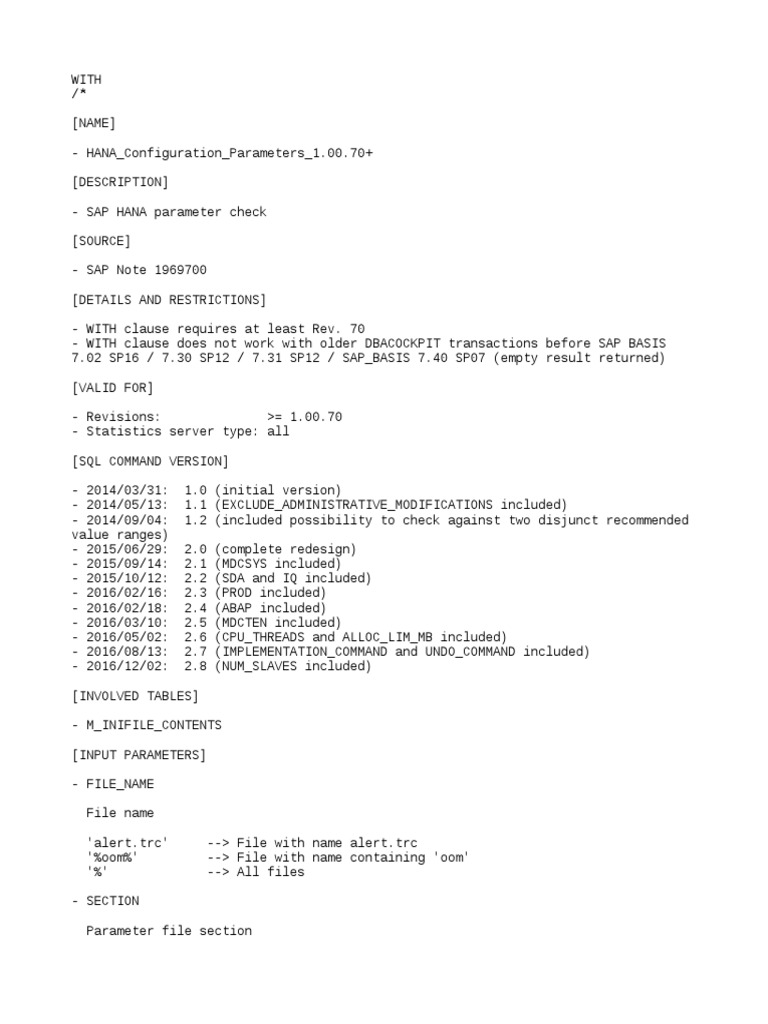 Hana Configuration Parameters 10070 Pdf Parameter Computer Programming Computer