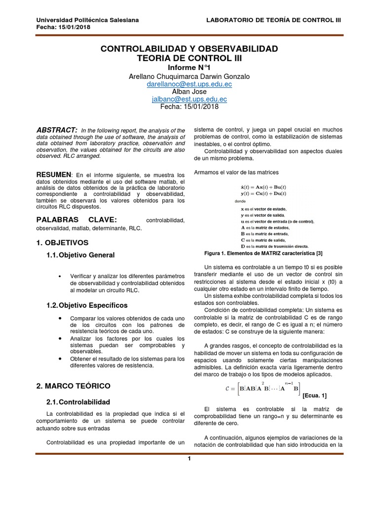 Análisis de controlabilidad y observabilidad de circuitos RLC mediante ...