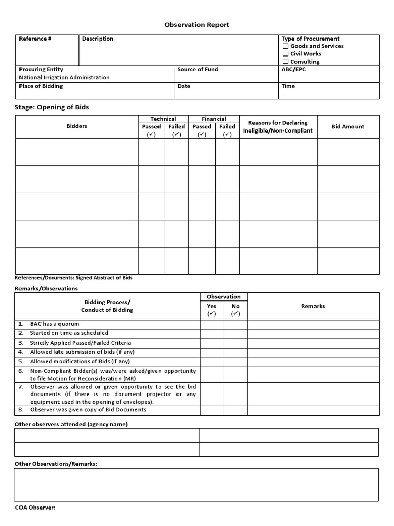Bid Opening Observations Report | PDF