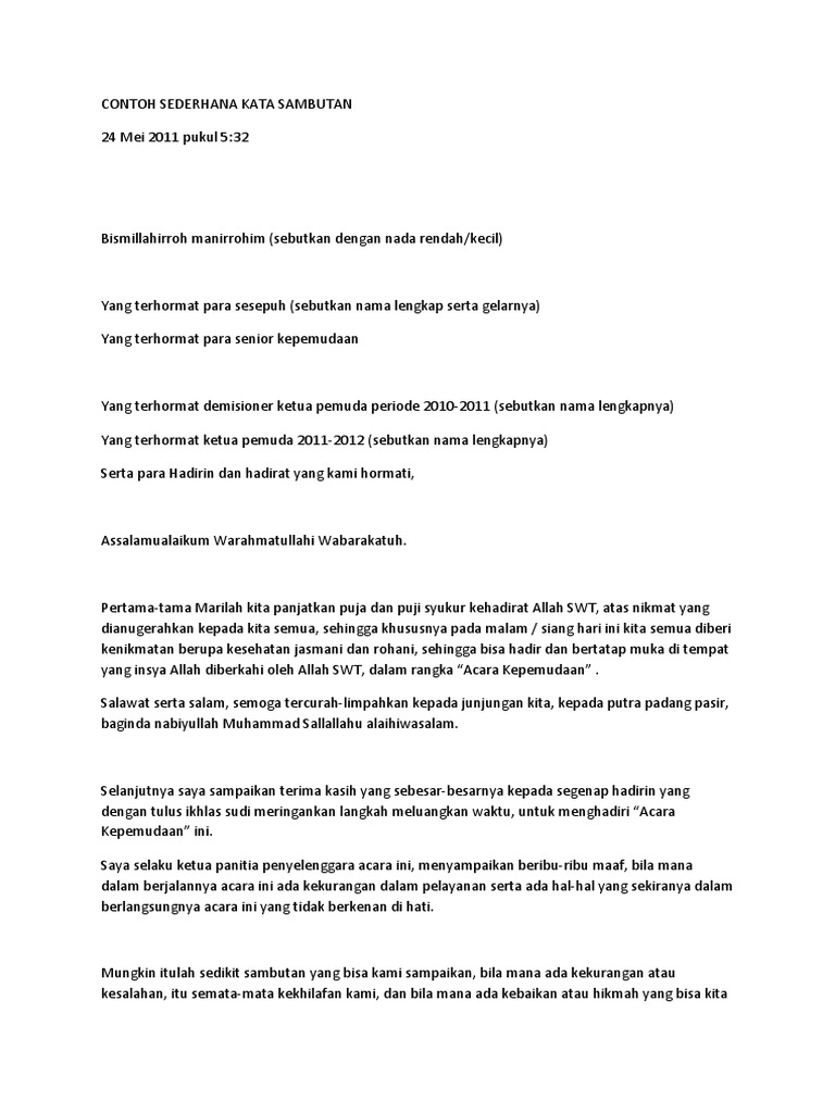 Contoh Sederhana Kata Sambutan | PDF
