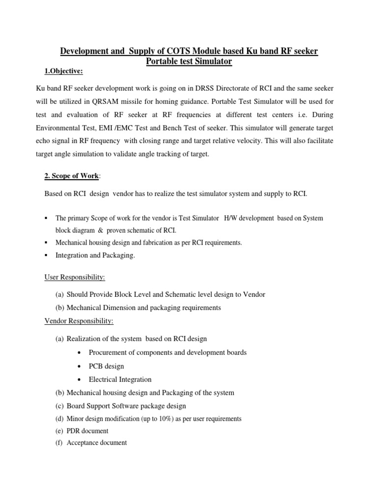 Development and Supply of COTS Module Based Ku Band RF Seeker Portable ...