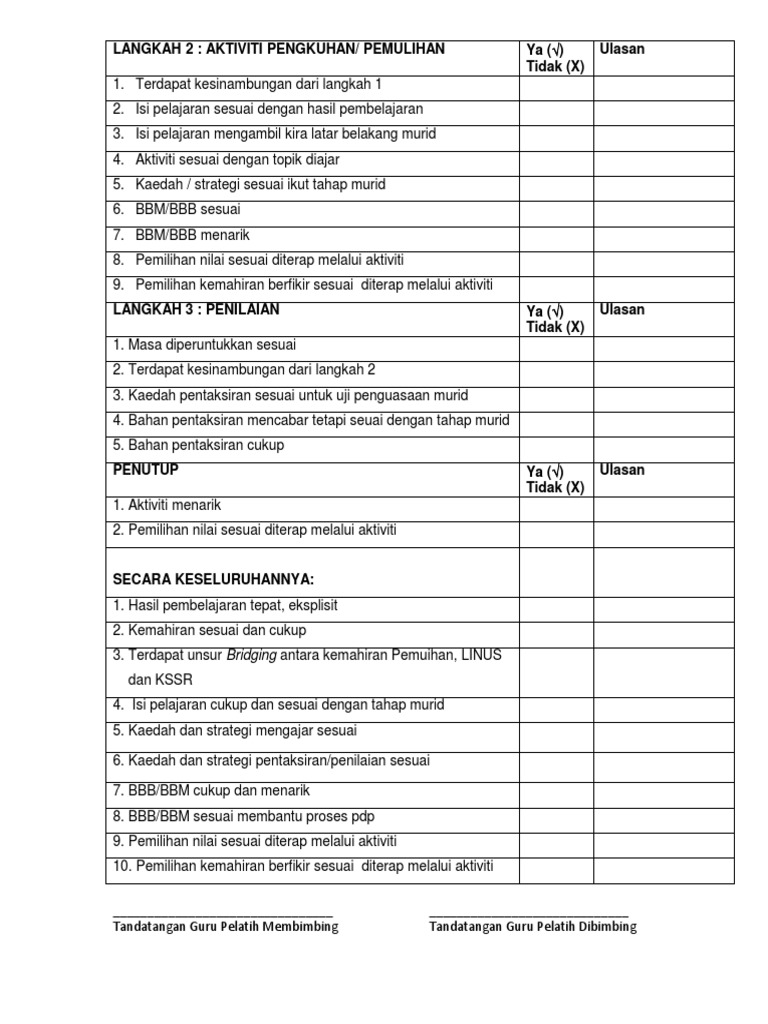 Borang Penilaian RPH 2 | PDF