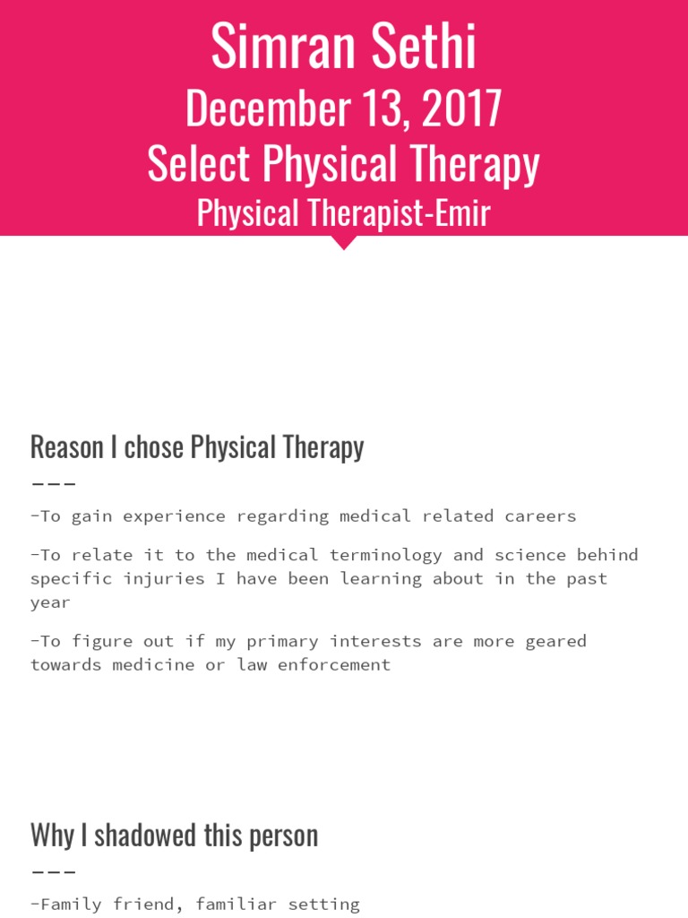 Job Shadowing Presentation | PDF | Physical Therapy | Psychotherapy