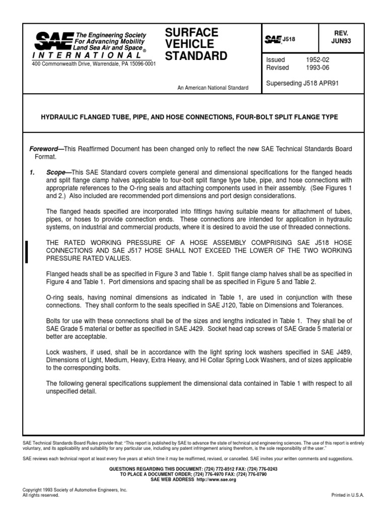 SAE J518-1993 液压分体法兰 PDF | PDF | Screw | Pipe (Fluid Conveyance)