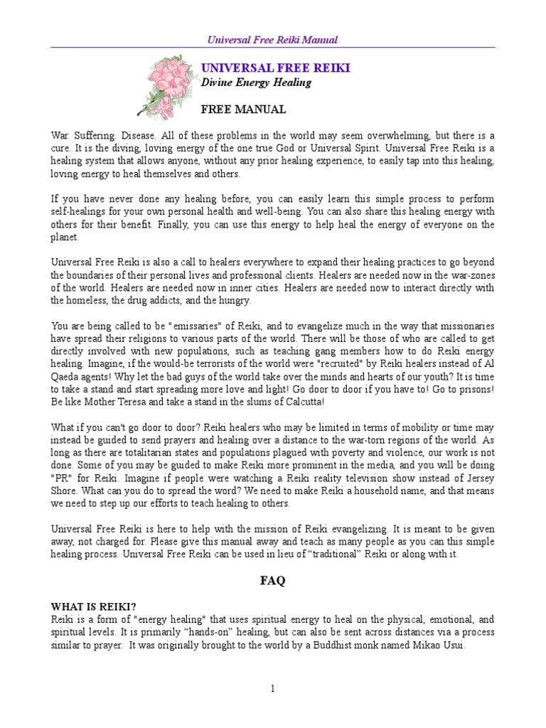Universal Free Reiki Manual | PDF | Reiki | Faith Healing