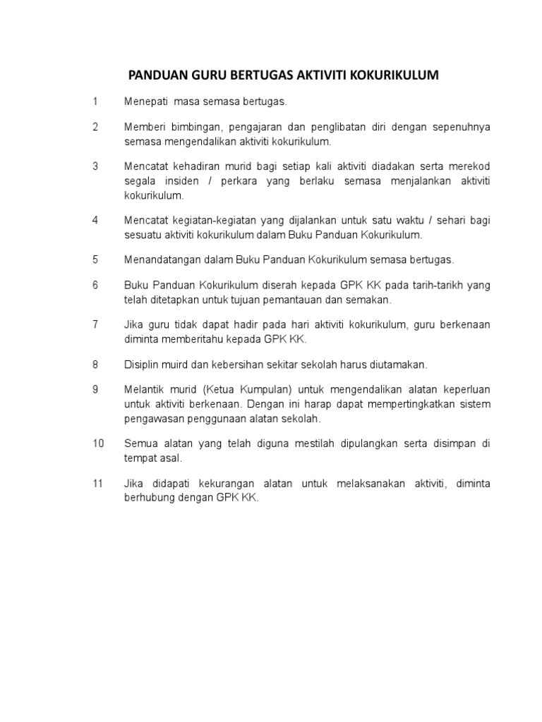 2.panduan Guru Bertugas Aktiviti Kokurikulum | PDF