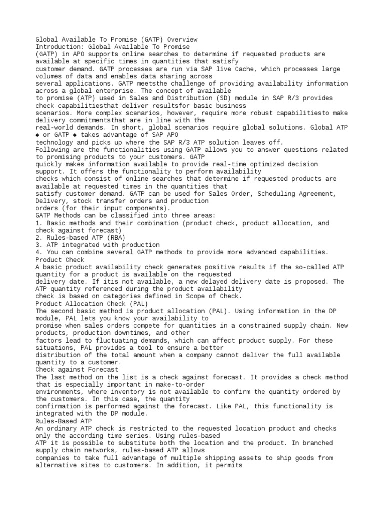 GATP Introduction | PDF | Sap Se | Supply Chain