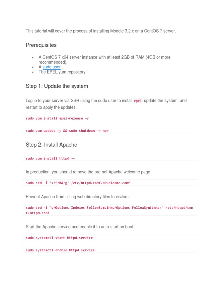 Moodle Installation and Maintanance Guide | PDF | Sudo | Apache Http Server