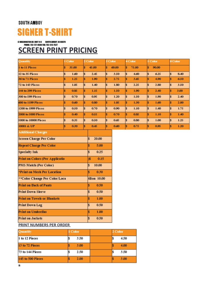 Designer T-Shirt: Screen Print Pricing | PDF | Printing | Human Appearance