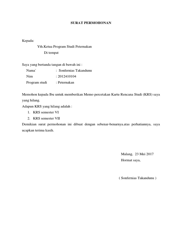 Surat Permohonan Krs | PDF