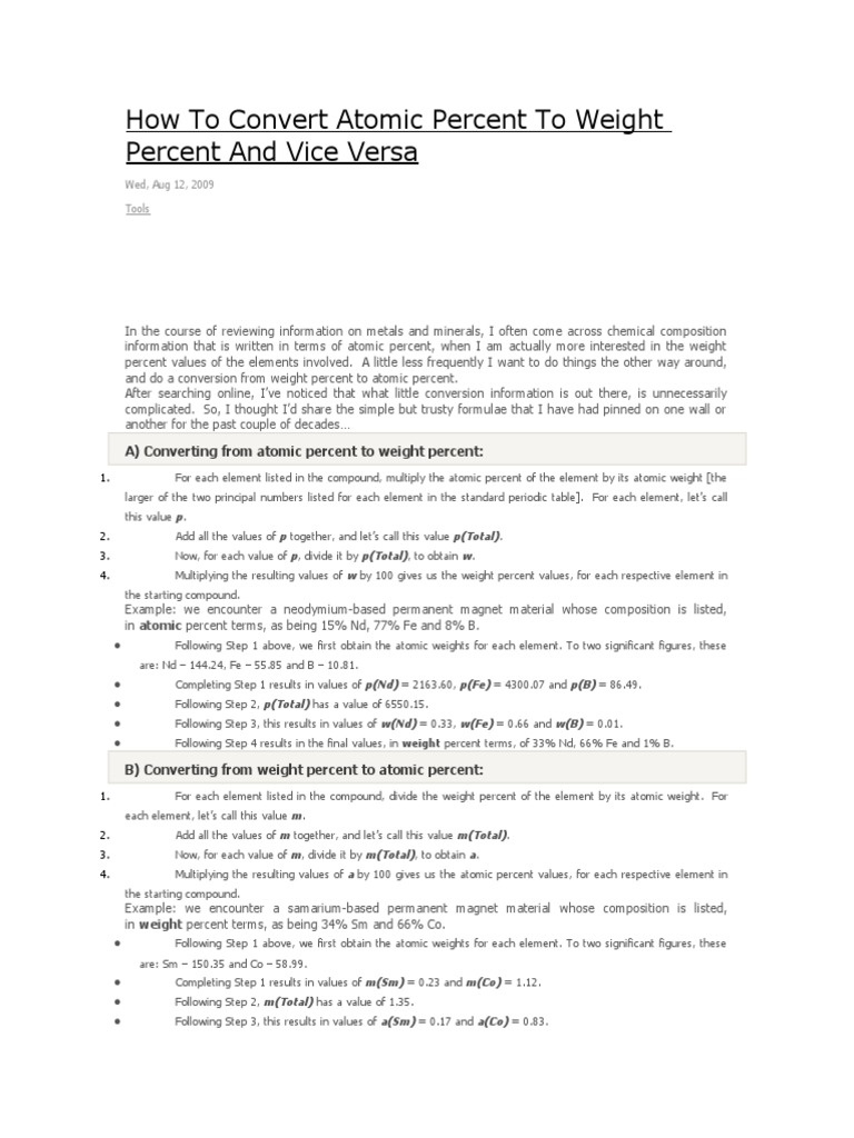 How to Convert Atomic Percent to Weight Percent and Vice Versa ...
