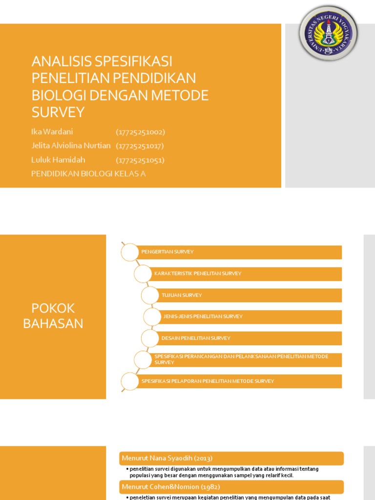 Analisis Spesifikasi Penelitian Pendidikan Biologi Dengan Metode Survey
