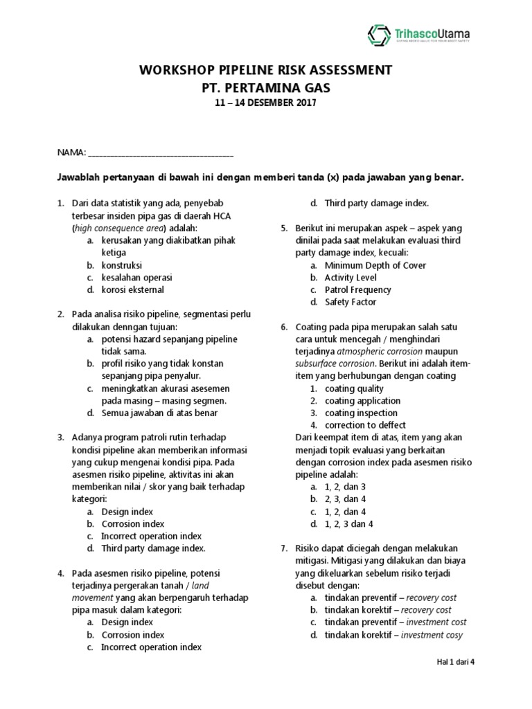 Soal Test Pipeline Ris Assessment Workshop | PDF