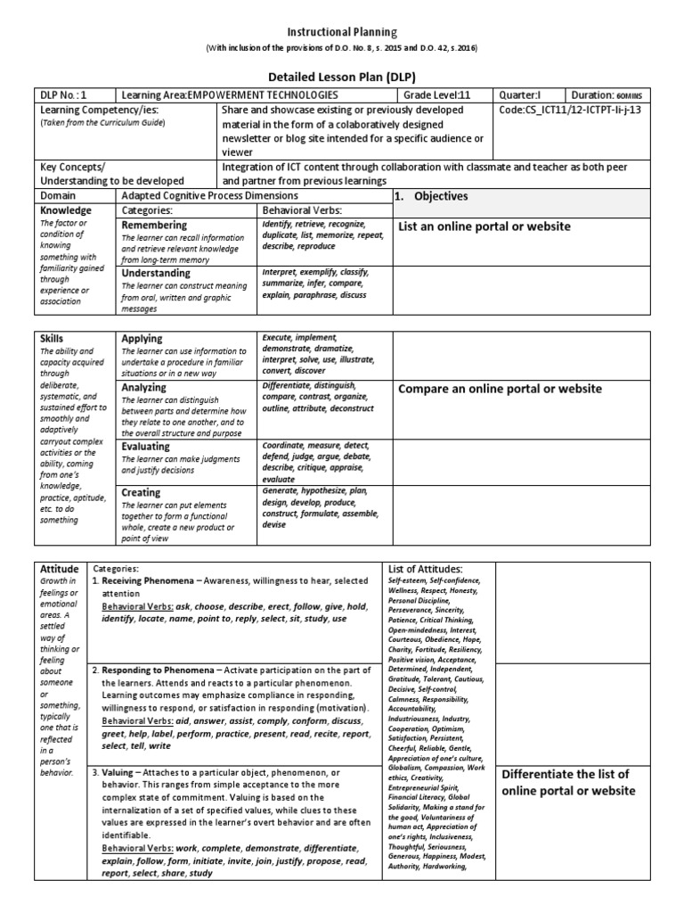 Detailed Lesson Plan (DLP) : Instructional Planning | PDF | Educational ...