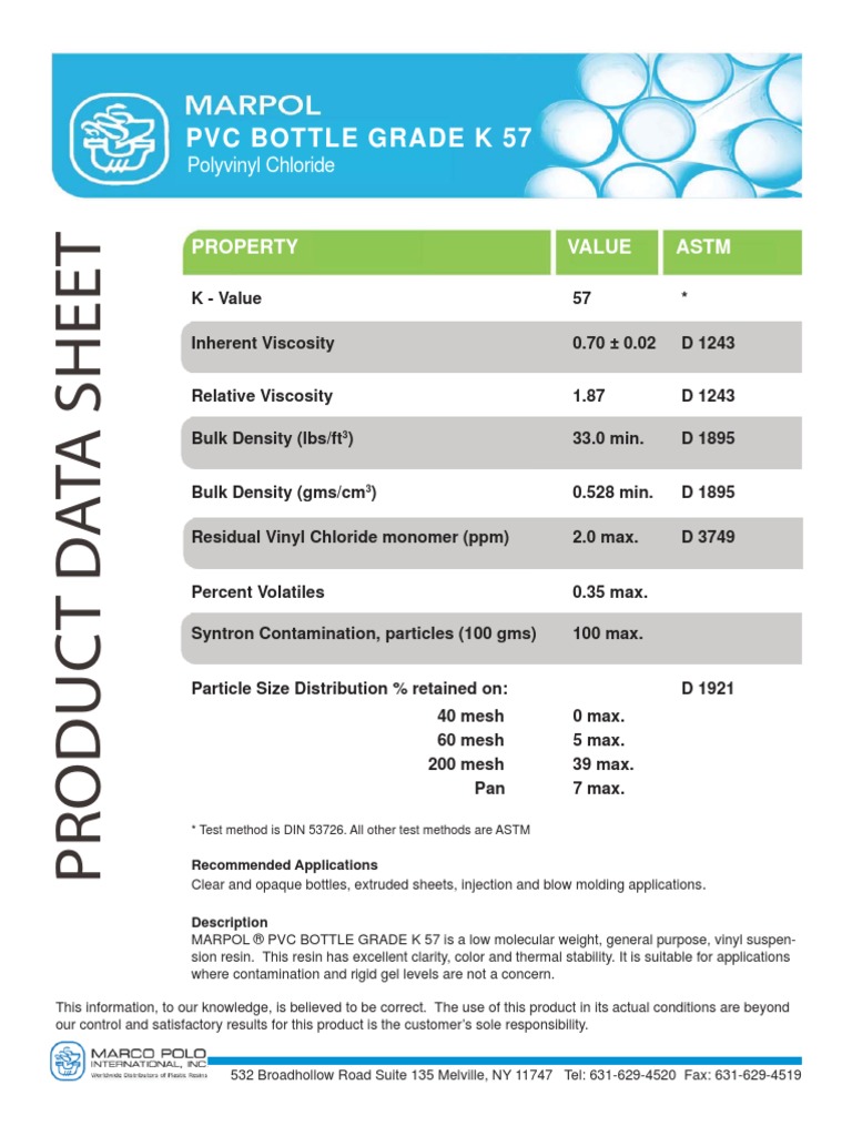 Ds PVC Bottle Grade k57 | PDF | Polyvinyl Chloride | Plastic