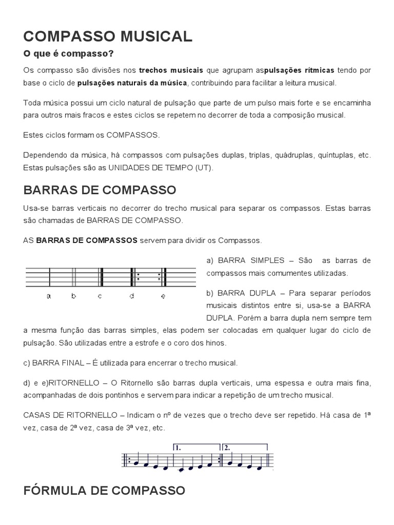 3º Módulo - Fórmula de Compasso, Compasso Simples, Acentuação Métrica ...